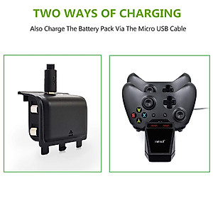 CICMOD Controller Charger Rechargeable Battery Pack for Xbox One, Xbox One X, Xbox One S, 2pcs Batteries, Black