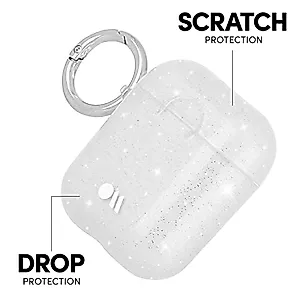 Case-Mate Protective AirPod Case Cover, Soft Silicone Cover with Keychain Ring for Men and Women, Compatible with Apple AirPods Series 1 & 2, Front LED visible - Crystal Clear