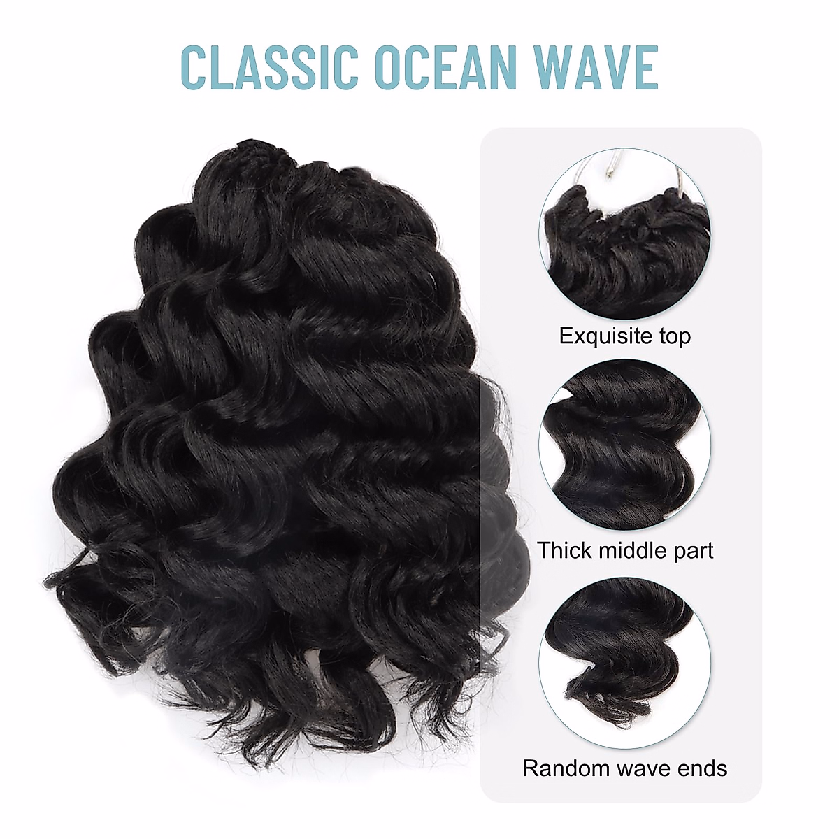ToyoTree Ocean Wave Crochet Hair - 9 Inch 8 Packs Natural Black Short Curly Deep Wave Crochet Hair, Synthetic Ocean Wave Braiding Hair Extensions (9 Inch,1B-8P)