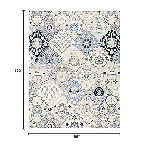 SAFAVIEH Glamour Collection Area Rug - 8' x 10', Beige & Blue, Handmade Wool, Ideal for High Traffic Areas in Living Room, Bedroom (GLM622B)