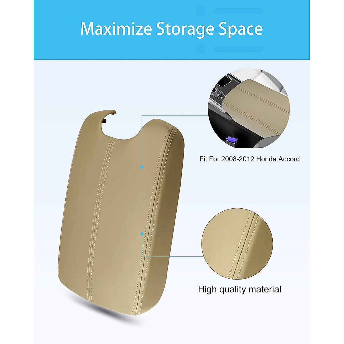 UMISHI 2008 2009 2010 2011 2012 Accord Sedan Center Console Armrest Cover & Front Door Panels Armrest (Beige)