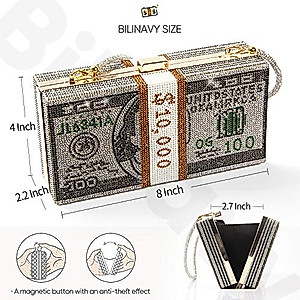 Money Clutch Purses for Women, Stack of Cash Dollars Crystal Clutch Purses, Women Diamond Evening Bags Party Cocktail Rhinestone Handbags, Wedding Dinner Bag, Grey