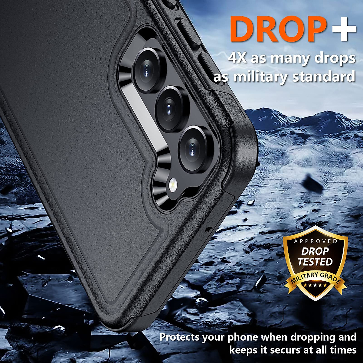 SPIDERCASE Designed for Samsung Galaxy S23 Case, [10 FT Military Grade Drop Protection], 2 Pack [Tempered Glass Screen Protector+Camera Lens Protector] Heavy Duty Shockproof Case, Black