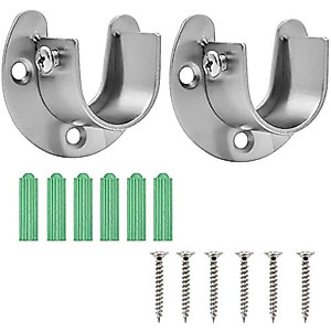 HQDeal 2 Pack Stainless Steel Closet Pole Sockets, Heavy Duty Closet Rod End Supports U Shaped Flange Rod Holder with Screws for Wardrobe Bracket Shower Curtain Rod Flange Socket Kit (25mm)