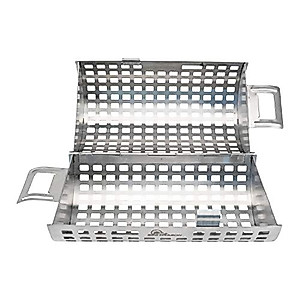 BBQ Dragon | Rolling Grill Basket | Food Grade Stainless Steel Grilling Basket | 13.5”x5.6” Cylinder | Vegetables, Shrimp, Fish, Chicken Wings | Snap Close Lid | Dishwasher Safe | Grilling Accessory