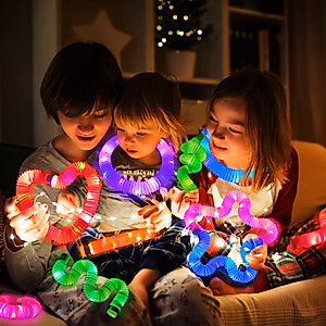 Easter Basket Stuffers for Toddlers -6 PCS,Light Up Pop Tubes Toys Gifts for Kids,Glow Sticks Party Favors,LED Bracelets Necklaces Accessories for Children,Camping Essentials Camp Fun for Boys Girls