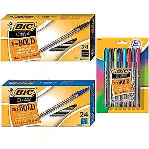 Bic Cristal Xtra Bold Stick Ballpoint Pens Combo Set: Set Includes 72 Pens ( Assorted Fashion Colors: Black, Blue, Green, Red, Purple, Light Blue, Lime Green)