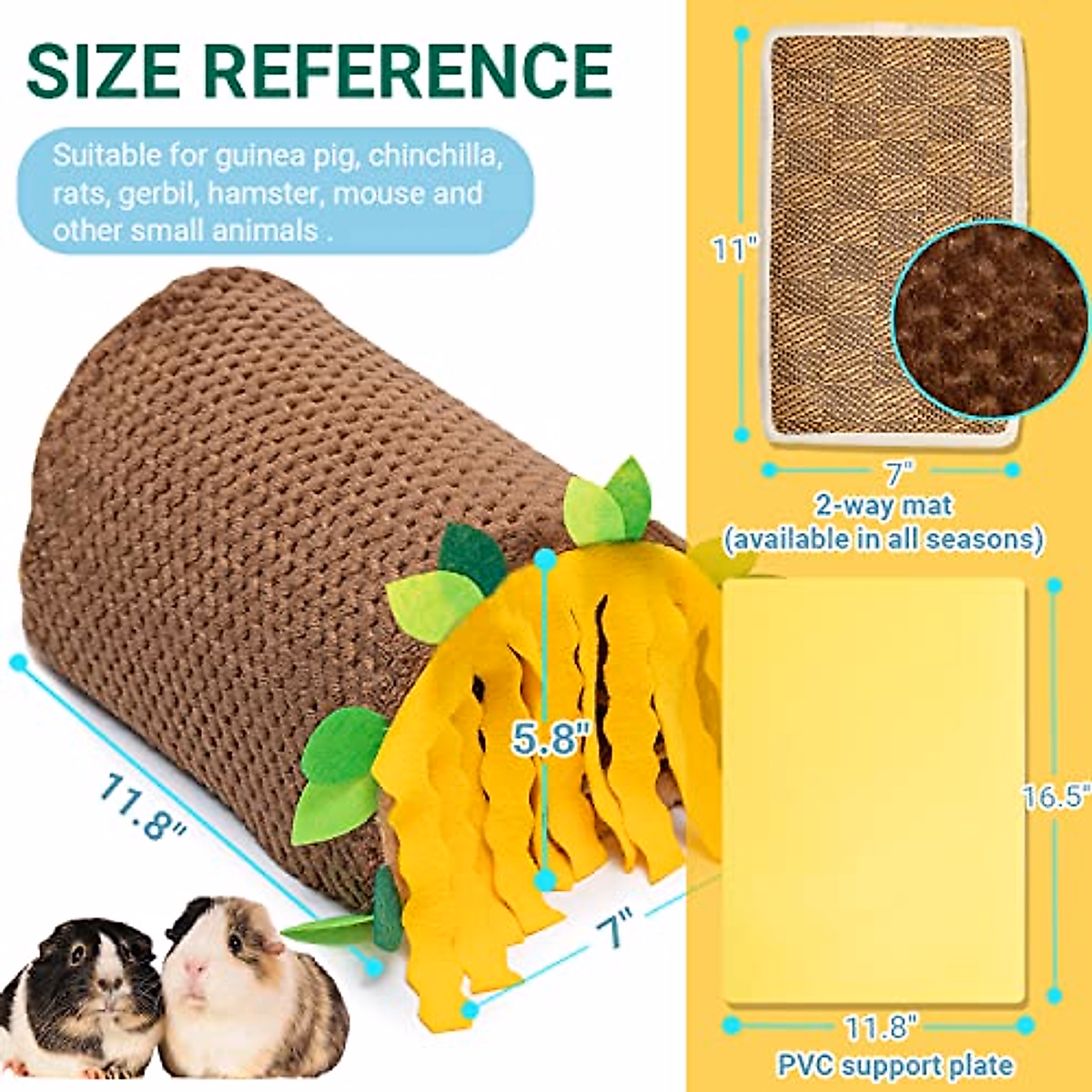 Guinea Pig Tunnel House - Small Animal Hideout Tube Cage House for Hamster Rat Mice Parrot Chinchilla Hedgehog Flying Squirrel - Playing Sleeping Resting Fleece Warm Bed Plush Nest Habitats