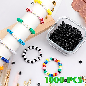 1000Pcs Pony Beads Bracelet 9mm Black Plastic Barrel Pony Beads for Necklace,Hair Beads for Braids for Girls,Key Chain,Jewelry Making (Black)