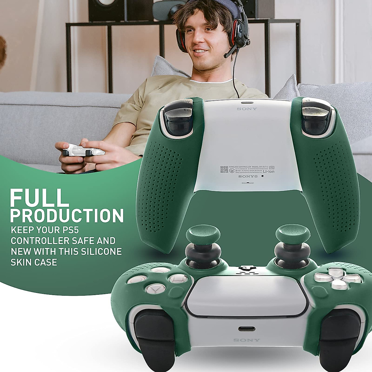 ECHZOVE PS5 Controller Accessories, PS5 Controller Skin, PS5 Controller Plate and PS5 Thumb Grips - Green