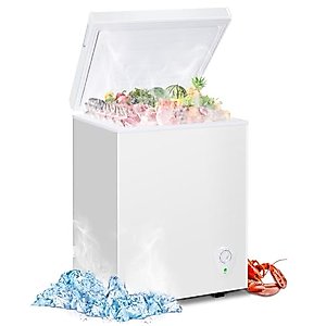 Lifeplus Chest Freezer, 3.5 Cubic Feet Small Deep Freezers Mini Freezer Freestanding Top Door Freezer with Removable Storage Basket, 7 Temperature Control Energy Saving for Home Kitchen Office, White