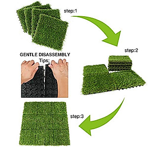 XLX TURF Artificial Grass Tiles Interlocking Turf Deck Set 9 Pack - 12"x12" Synthetic Fake Grass Self-draining Mat Flooring Decor Pad for Dog Pet Indoor Outdoor