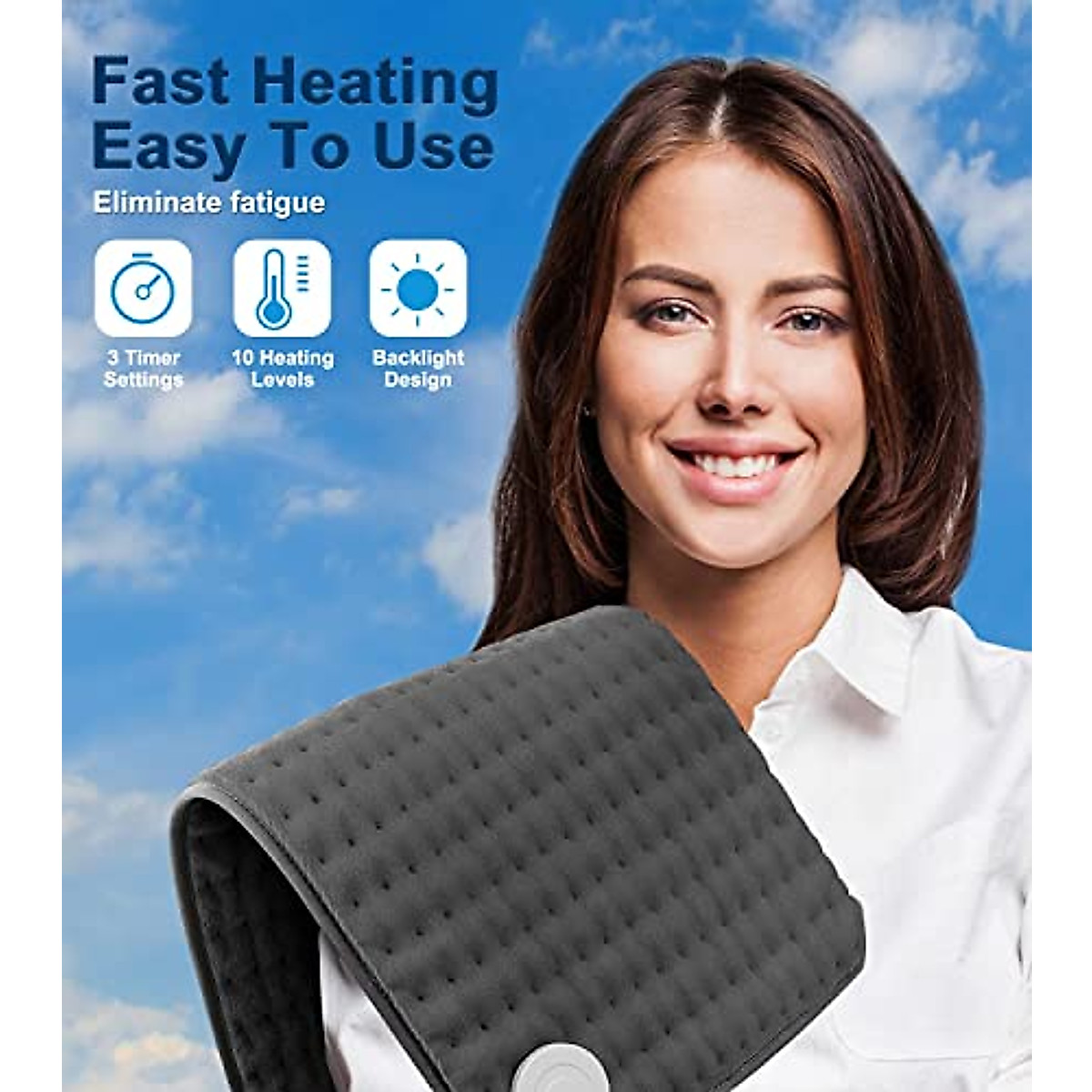Heating Pads 12X24 INCH OCSOSO Heating Pad with Automatic Shut-Off 10 Temperature Levels, Fast Heating Technology Electric Heat Pad, Safe Heated Pads Electric for Back, Neck, Shoulder Pain Relief
