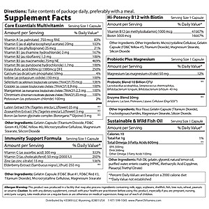 Planet 3 Vitamin Packs, Energy, Immune & Heart Support with Multivitamin, Vitamin D, Probiotics, Biotin, B12, Omega 3, Lutein - Daily Vitamins for Both Men & Women, Core Supplements, 30 Daily Packs