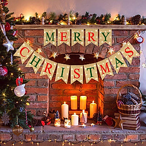 Jolik Burlap Merry Christmas Banner with Snowflakes - Christmas Burlap Banner Decoration for Home Christmas Decor