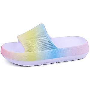 FJPTREN Kids Cloud Shoes Girls Boys Slippers Sandals Cushioned Non Slip Slippers Lightweight Shower Shoes Kids Platform Thick Sole Slides Kids Slip on Sandals Rainbow Size 13 M Little Kid