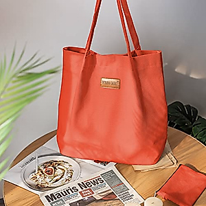 BONNY DODO Stylish Canvas Totes Bags for Women Shoulder Library Tote Bags Travel Casual Bag Book Teacher Bags and Totes with Inner Pockets for Work Top Zipper Closure, Daily Essentials (Orange)