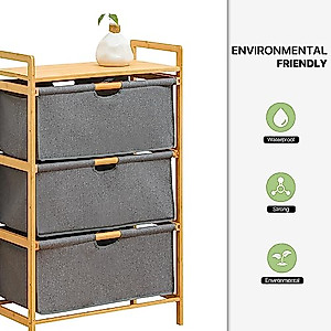 Magshion 3 Drawer Fabric Bin Storage Dresser Unit End/Side Table Nightstand Freestanding Organizer for Bedroom Living Room, Closet, Wide Chest of Drawers (3-Drawer)