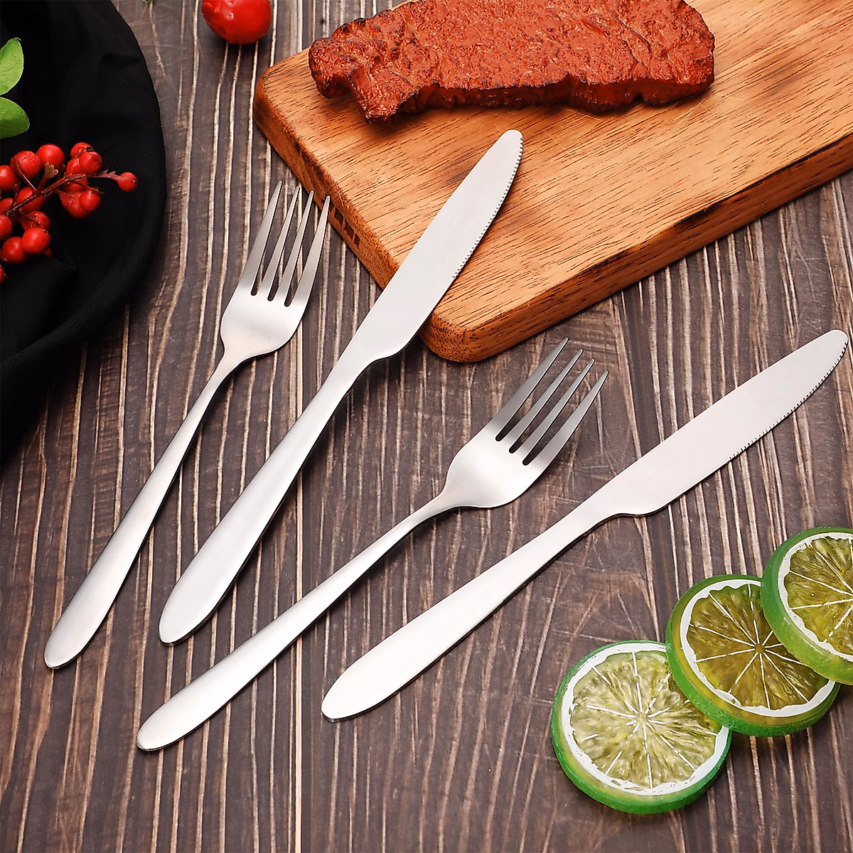 Nuenen 200 Pcs Forks and Knives Stainless Steel Forks Silverware Set Include 100 Dinner Forks and 100 Knives Flatware Set Tableware Cutlery Set for Home Restaurant, Mirror Polished, Dishwasher Safe