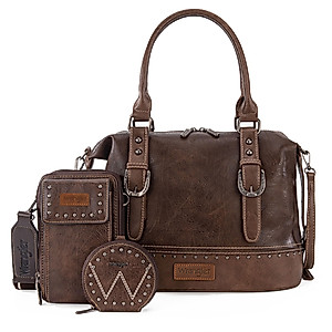 Wrangler 3Pcs Doctor Bag Set for Women, Top Handle Satchel Purse Barrel Handbags Cell Phone Purse Leather Hobo Bags WG48S-S5110CF