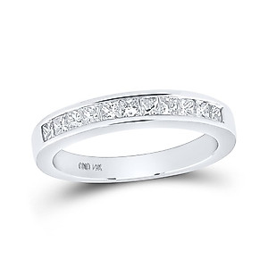 Sonia Jewels Size - 7.5-14k White Gold Princess Cut Channel Set Eleven Diamond Ladies Womens 11 Stone Wedding or Anniversary 3mm Ring Band (1/2 cttw)