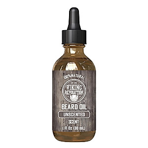 Viking Revolution Unscented Beard Oil for Men - Natural Mens Beard Oil with Argan Oil and Jojoba Oil - Beard Softener, Strengthens and Moisturizes - Beard Conditioner for Men (Unscented, 1 Pack)