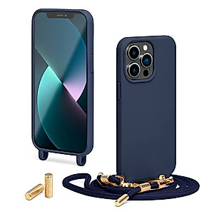 Lawonda 2-in-1 Crossbody Cell Phone Case with Adjustable Neck Strap Lanyard Shockproof Protective Moblie Phone Case for iPhone 12/12 Pro Blue