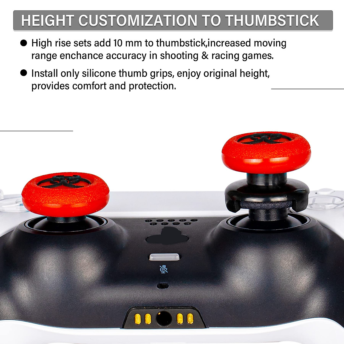 Playrealm FPS Thumbstick Extender x 2 & Printing Rubber Silicone Grip Cover x 4 for PS5 & PS4 Controller (Radiation Black & BioH Red)