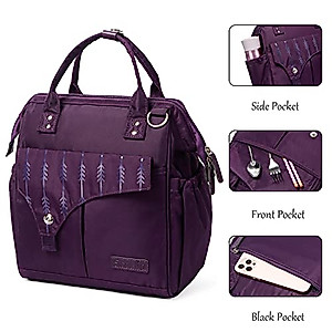 Scorlia Insulated Lunch Bag for Women/Men, Tall Leakproof Cooler Box Bag, Wide Open Tote Lunch Bag Organizer with Adjustable Shoulder Strap for Adult Work, Picnic, Beach, Purple