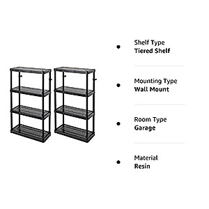 Gracious Living 14'' x 32'' x 54.5'' 4-Shelf Fixed Height Ventilated Medium Duty Shelving Unit for Home, Garage, Basement, Laundry, Black (2 Pack)