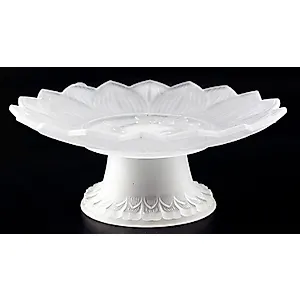 Qinlang 7 Inch White Glass Buddhist Fruit Plate, Offering Plate for Altar, Buddhist Altar Supplies