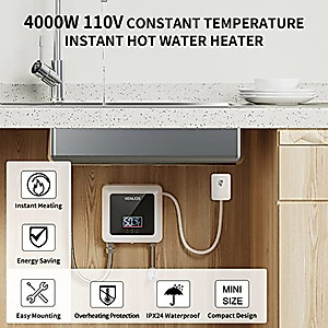 KENUOS 7500W 220V/240V Electric Tankless, Constant Temperature Instant Hot Water Heater with Remote Control Digital Display On Demand Hot Water Heater for Home Kitchen Indoor