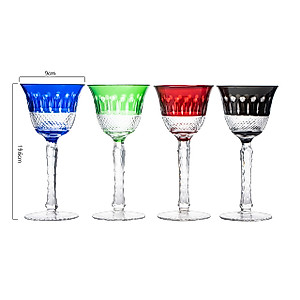 The Wine Savant Crystal Italian Multicolor Design Glasses -Set of 4 Tall Wine Glasses 6.7oz 7.7" H Venetian Italian Style Red, Blue, Green, Brown Glasses, Great for Dinner Parties, Bars & Weddings