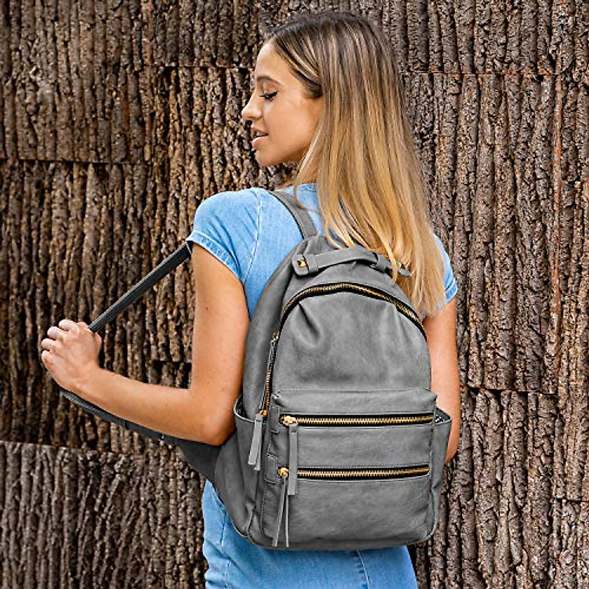 Madison West Kylee Backpack Purse for Women, Casual Daypack Handbag, Soft Vegan Leather - Charcoal