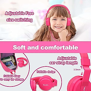 TENLUBEN Gorsun Kids Headphones Wired Headphone, Children Girls Boys Teen Lightweight Foldable Adjustable Corded On-Ear Headset for School Online Course Chromebook Cellphones Kindle Airplane (Pink)