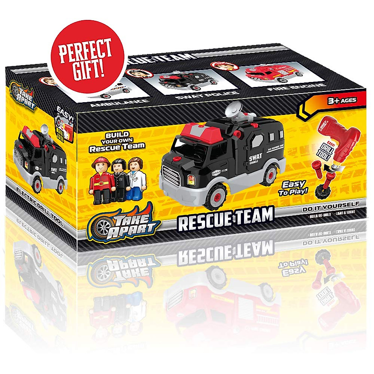 Liberty Imports Take Apart Toy Set, Build Your Own Vehicle with Drill, Sounds & Lights, Buildable STEM Learning Construction Kit for Toddlers, Kids, Boys (SWAT Truck)