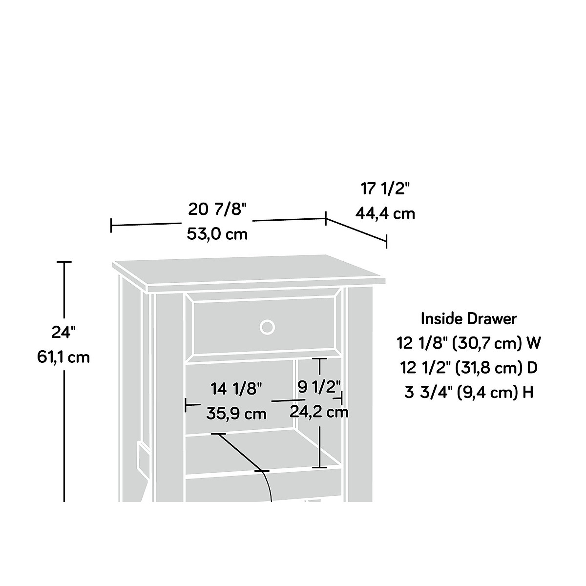 Sauder Shoal Creek Night Stand, Bedside, Bedroom Side Table, L: 20.87" x W: 17.48" x H: 24.06", Oiled Oak