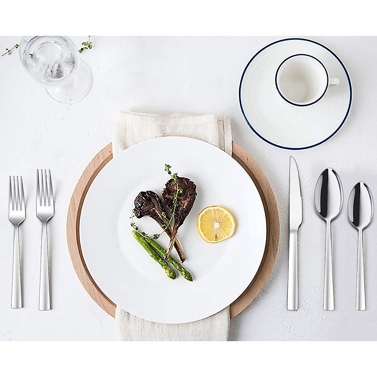 30-Piece Silverware Set, E-far Stainless Steel Flatware Set Service for 6, Modern Tableware Cutlery Set for Home and Restaurant, Square Edge & Mirror Finish, Dishwasher Safe