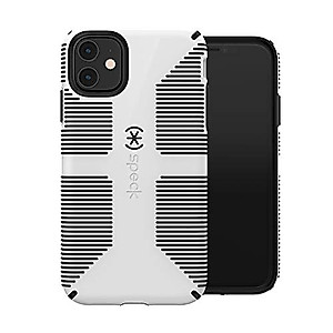 Speck iPhone 11 Case - Drop Protection, Raised Bumpers & Extra Grip Slim Design with Dual Layer Protective Cushion & Qi Wireless Charging Compatible - White, Black CandyShell Grip