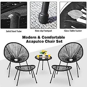 Devoko 5 Piece Outdoor Furniture Set Acapulco Modern All-Weather Conversation Set, 2 Chairs and 1 Glass Table with 2 Footrest for Indoor, Patio, Lawn, Garden, Poolside (Black)