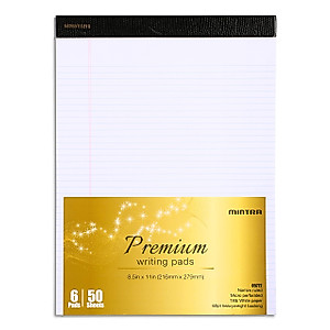 Mintra Office Legal Pads - ((PREMIUM WHITE 6pk, 8.5in x 11in, NARROW RULED)) - 50 Sheets per Notepad, Micro perforated Writing Pad, Notebook Paper for School, College, Office, Professional