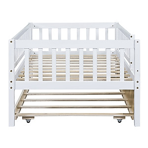 Harper & Bright Designs Twin Size Daybed with Trundle, Wood Kids Twin Platform Bed Frame with Rails, No Box Spring Needed, Easy Assembly (White)