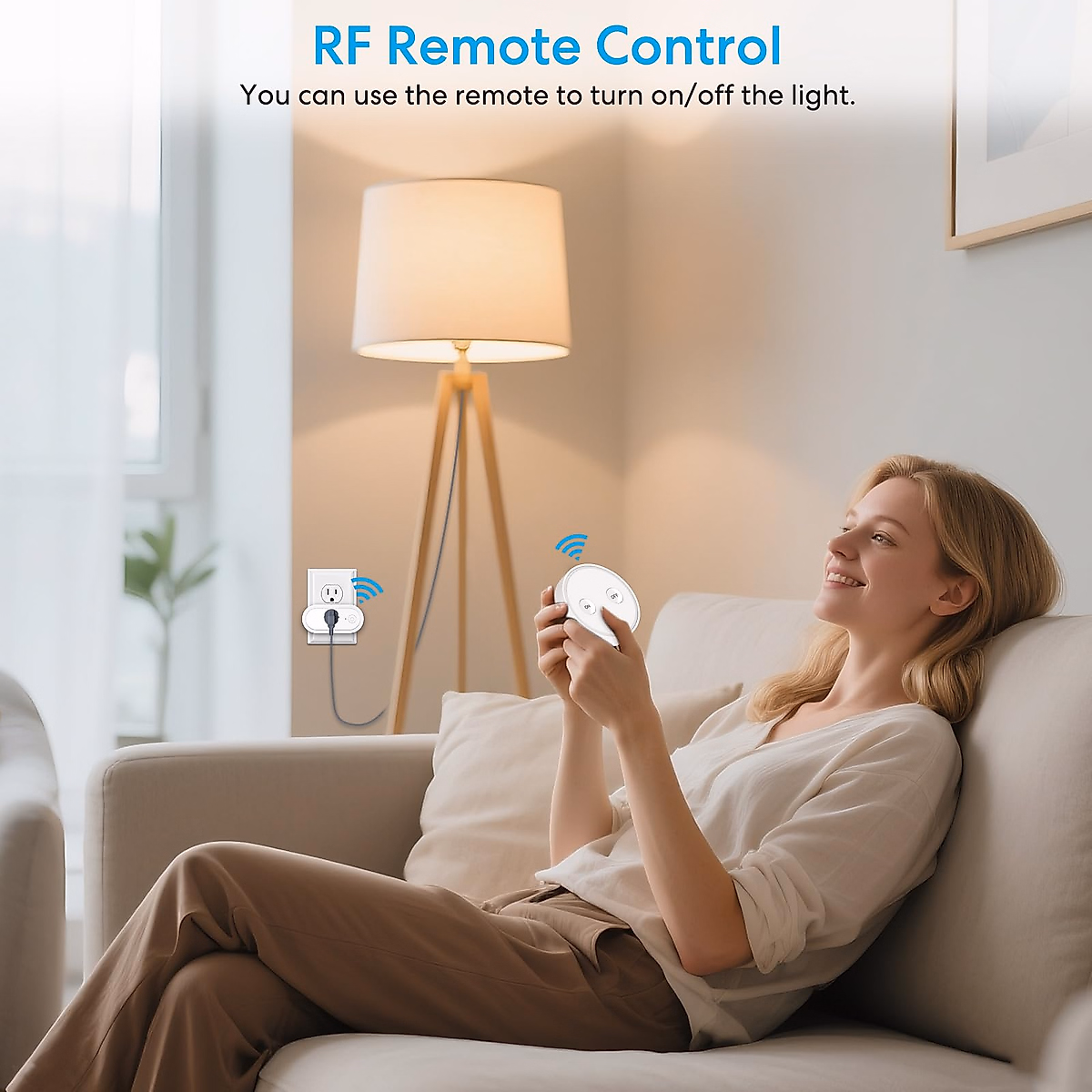 LoraTap Remote Control Outlet Plug Adapter with Remote, 656ft Range Wireless Switch for Lights and Household Appliances, No Hub Required, 16A/1760W, White, 2 Years Warranty