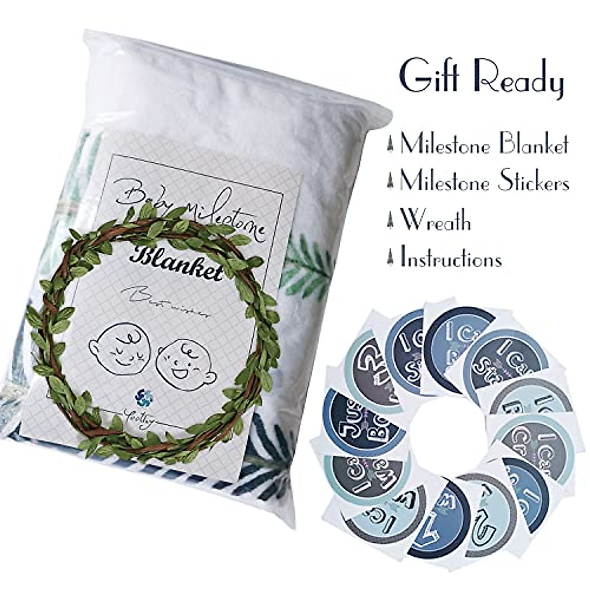 Yoothy Baby Monthly Milestone Blanket for Boy Girl Gender Neutral Gift for Baby Shower, Mountain Blanket for Newborn Picture, Wreath &12 Stickers Included, Soft Flannel Blanket 45''x40''