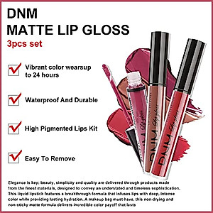 AMY'S DIARY 3Pcs Nude Red Matte Liquid Lipstick Sets, Lip Stain Long Lasting 24 Waterproof Lip Gloss Gift Set Matt Lipsticks Set Matt Liquid Makeup Lipstick for Women Lippies (Set10)