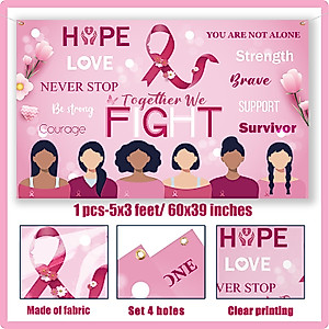 Breast Cancer Awareness Backdrop Decorations - Survivor Themed Party Decorations Pink Ribbon Strength Courage Hope Faith Banner Background for October Breast Cancer Awareness