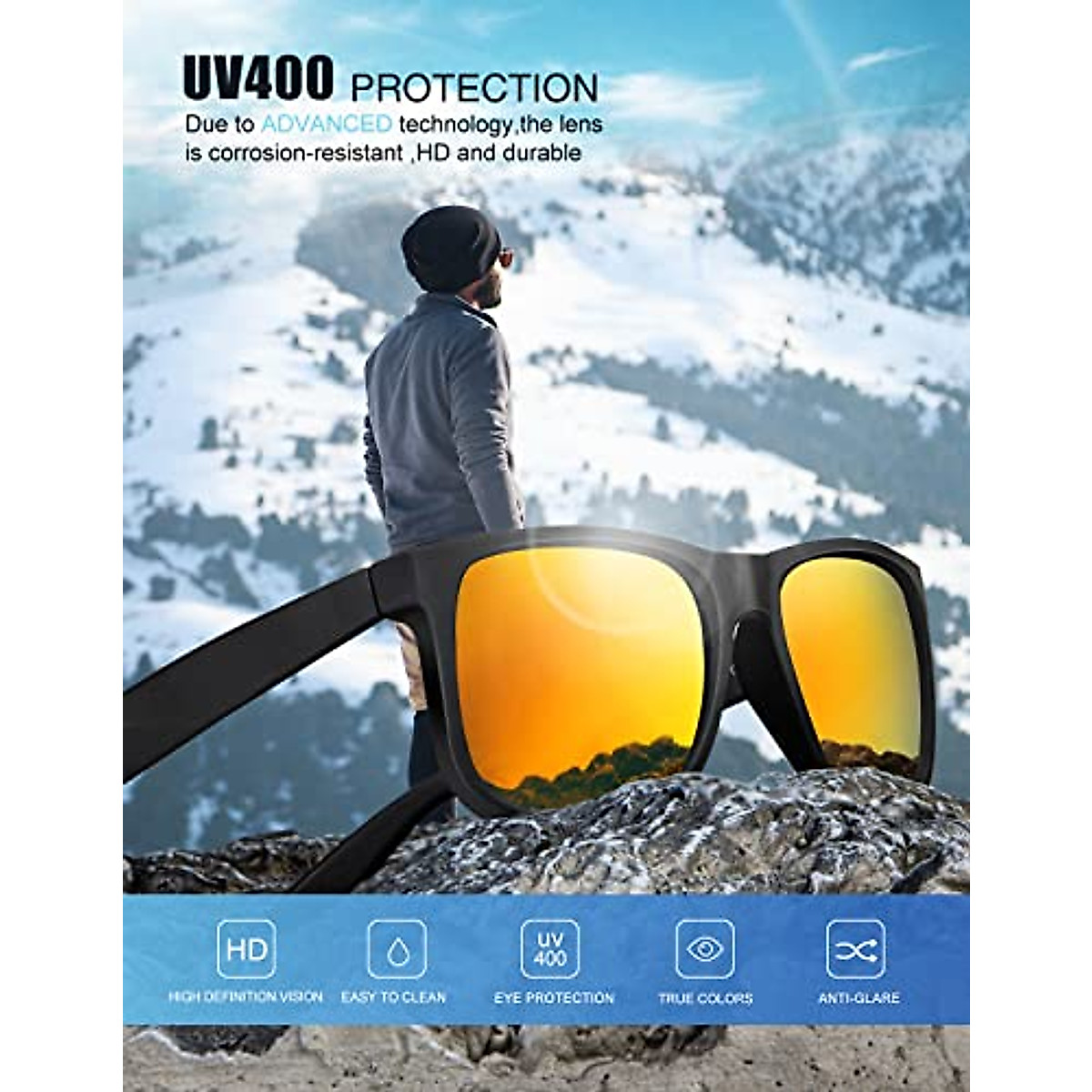 KALIYADI Sunglasses Men Polarized Sun glasses for Mens Womens Classic Matte Black Frame UV Protection 3pack(Grey/Green/Orange)