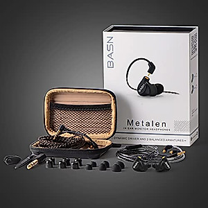 BASN Metalen in-Ear Monitors Headphones,4 Drivers Musicians Noise Isolating IEMs with Deep Bass, Two Detachable MMCX Cables with Case for Singers,Drummers,Bassists(Matt Black)