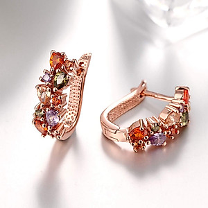 14K Rose Gold Huggie Stud Earrings for Women Gold Hoop Earrings Multicolored Crystal Elements Fashion Bridal Jewelry Crystals