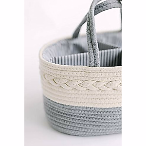 Stroller Society Diaper Caddy Organizer for Baby, Nursery Storage Basket, Cotton Rope Storage Basket (Gray)